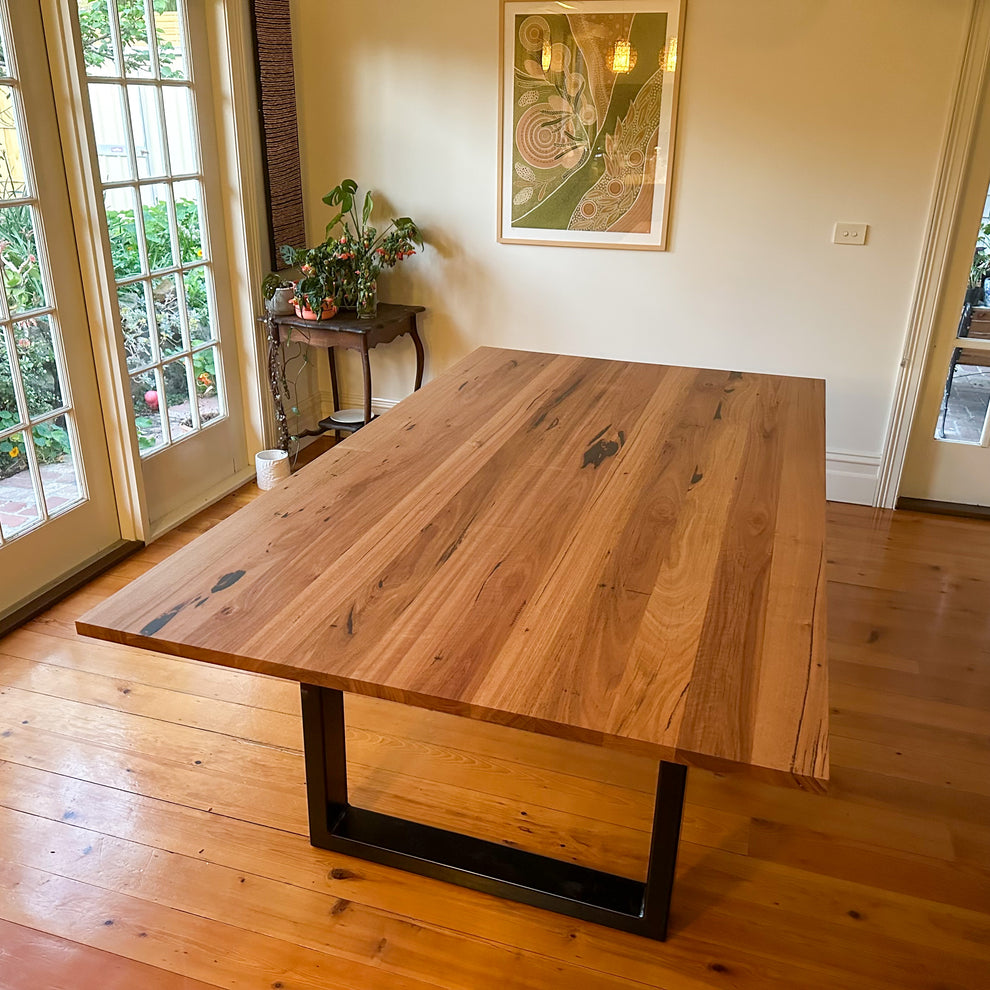 Steel Loop Legs Dining Table in Recycled Hardwood – Wilky's Timber